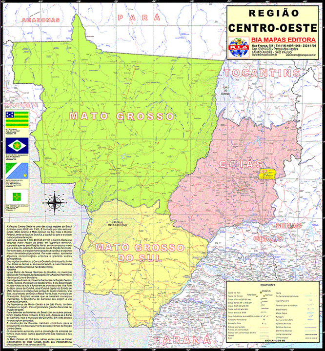 Mapa Brasil Região Centro Oeste Político e Rodoviário | LojaApoio
