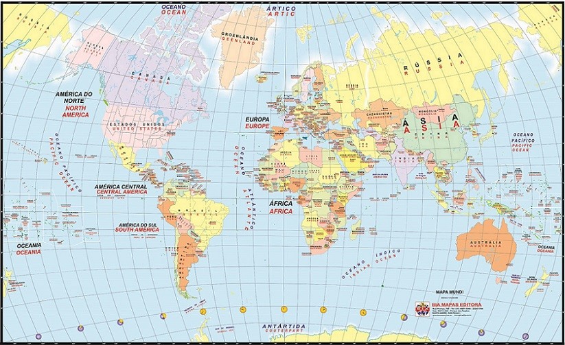 Mapa Mundi Bilíngue Mapas Escolares e Educativos | LojaApoio